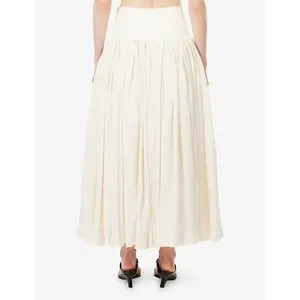 ABADIA Fitted-waist Waterfall Woven Maxi Skirt
