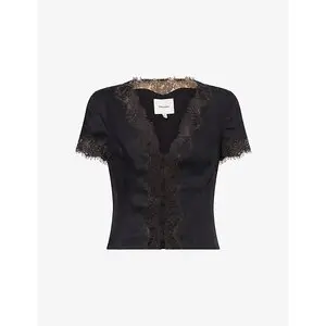 REFORMATION Brynn Lace-trim Linen Top - Black