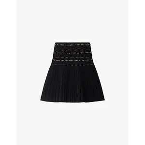 Sandro Stud-embellished Flared Knitted Mini Skirt