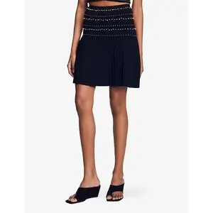 Sandro Stud-embellished Flared Knitted Mini Skirt