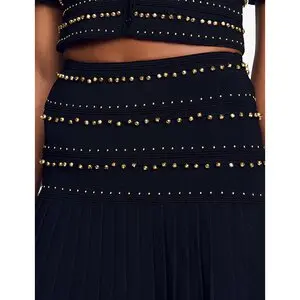 Sandro Stud-embellished Flared Knitted Mini Skirt