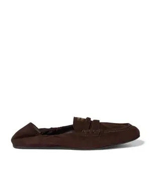 Miu Miu Suede Ruched Loafers - Brown