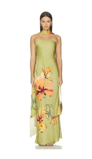 Rococo Sand Strapless Maxi Dress With Fringe Sash In . Also - Olive