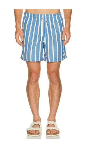 BATHER Fine Stripe Swim Trunk In . Also - Blue