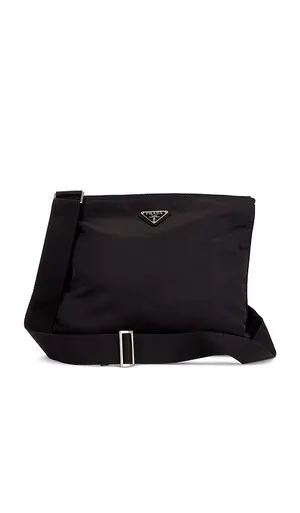 FWRD RENEW Prada Tessuto Flat Messenger Bag - Black