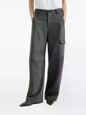 Brunello Cucinelli Virgin Wool Twill Cargo Barrel Trousers With Monili