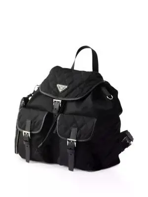 Prada Medium Quilted Re-nylon Backpack With Saffiano Leather Trim - Black