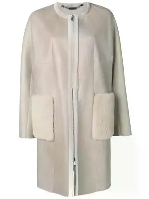 MANZONI 24 Straight-cut Coat With Fur Trimmed Pockets - Neutrals