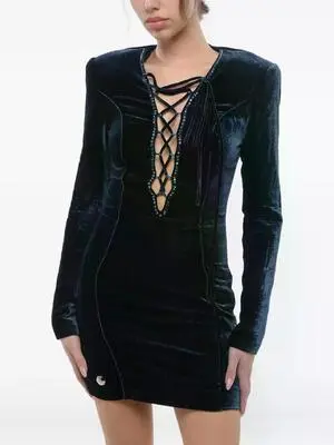 Philipp Plein Lace-up Rhinestone Embellished Mini Dress - Blue