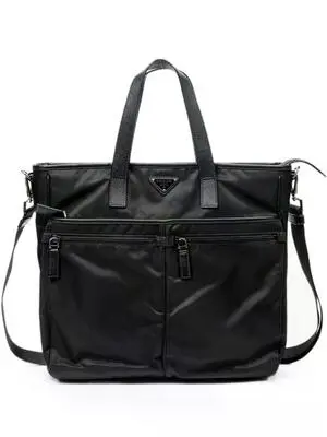 Prada Saffiano Leather-trim Shoulder Bag - Black