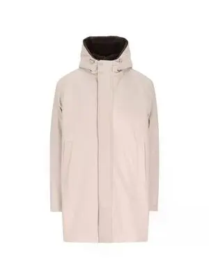 Herno Hooded Concealed-fastening Coat - Neutrals