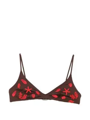 MC2 SAINT BARTH Paloma Bead-embellished Triangle Bikini Top - Brown