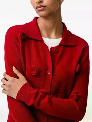 Stine Goya Floral Appliqué Collared Cardigan - Red