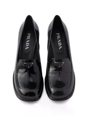 Prada Brushed Leather Loafers With Enamelled Triangle Logo