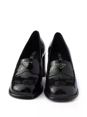 Prada Brushed Leather Loafers With Enamelled Triangle Logo