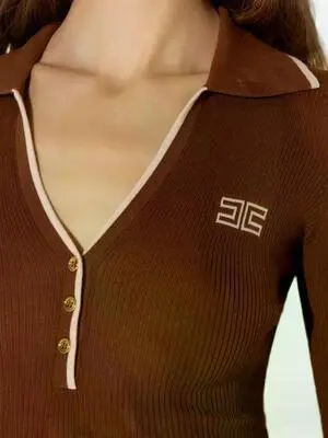 Elisabetta Franchi Ribbed Knit Polo Shirt With Contrasting Details