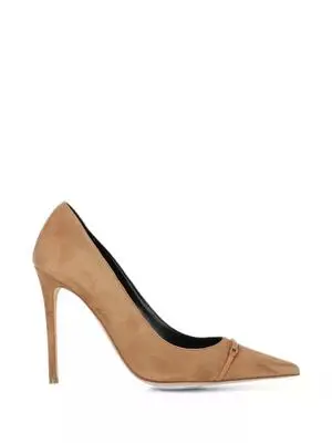 Elisabetta Franchi Pointed-toe Plaque-detail Pumps - Neutrals
