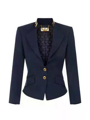 Elisabetta Franchi Jacket In Gabardine Fabric With Jewel Collar - Blue