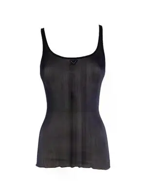 Prada Logo-plaque Ribbed-knit Top - Blue