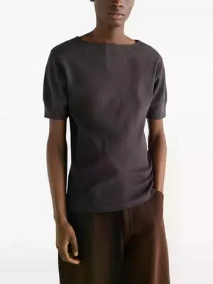 LEMAIRE Boat-neck T-shirt In Linen And Cotton Ribbed Jersey - Grey