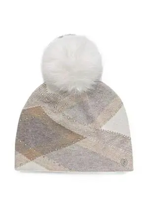 Joseph Ribkoff Rhinestone-embellished Pompom Beanie Hat - Neutrals