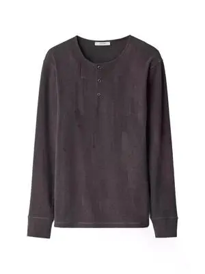 LEMAIRE Long-sleeve Henley T-shirt In Linen And Cotton Ribbed Jersey - Grey