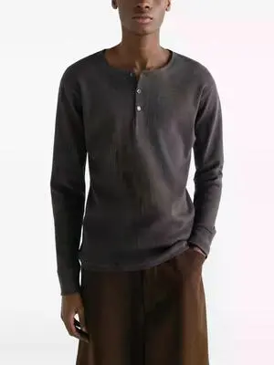 LEMAIRE Long-sleeve Henley T-shirt In Linen And Cotton Ribbed Jersey - Grey