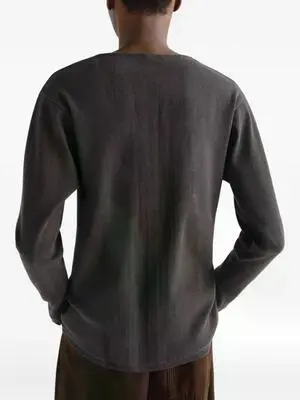 LEMAIRE Long-sleeve Henley T-shirt In Linen And Cotton Ribbed Jersey - Grey