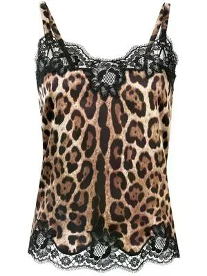 Dolce & Gabbana Leopard-print Satin Top - Brown