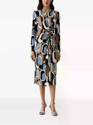 Joseph Ribkoff Geometric-print Ruched Midi Dress - Neutrals