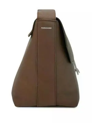 FERRAGAMO Gancini Plaque Leather Messenger Bag
