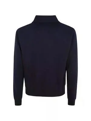 JIL SANDER Monogram-embroidered Polo-collar Sweatshirt - Blue