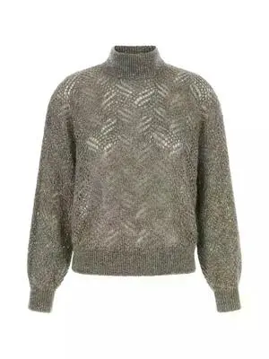 Brunello Cucinelli Dazzling Abstract Leaf Sequin-embellished Sweater