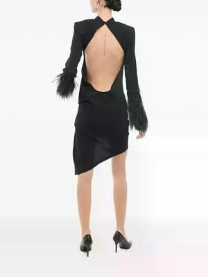 LA SEMAINE Feather-trim Open-back Mini Dress