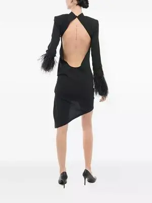 LA SEMAINE Feather-trim Open-back Mini Dress