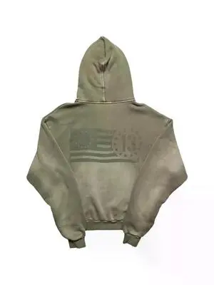 THIRTEEN STUDIOS Faded-effect Flag-print Hoodie - Green