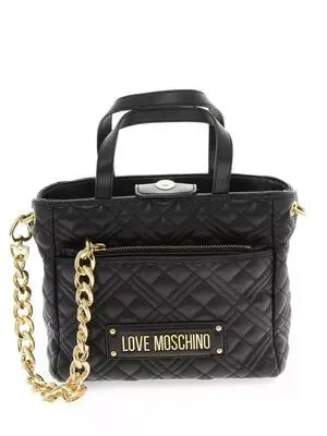 Moschino Quilted Logo-plaque Tote Bag - Black