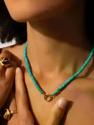 Zoe Chicco Turquoise Beaded Necklace - Gold