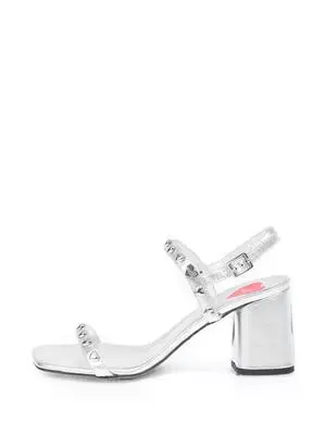Moschino Love Heart-stud Laminated Leather Sandals - Silver