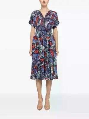 NISSA Lace-detail Viscose Midi Dress - Blue