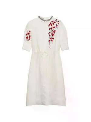 Prada Embroidered Slubbed Fabric Midi Dress