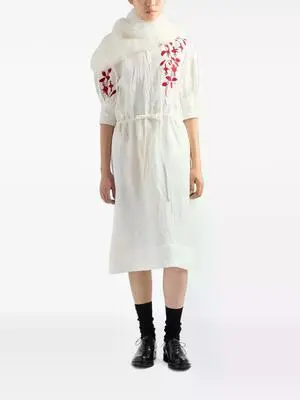 Prada Embroidered Slubbed Fabric Midi Dress