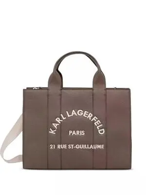 Karl Lagerfeld Logo-embroidered Pebbled Tote Bag - Brown
