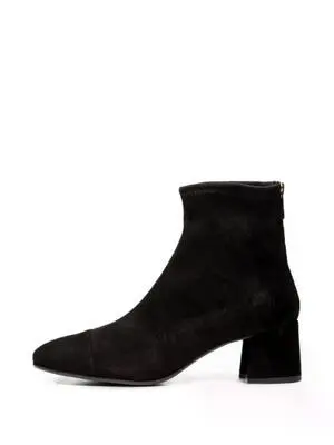 POCHE PARIS Suede Block-heel Ankle Boots - Black