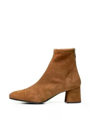 POCHE PARIS Suede Rear-zip Ankle Boots - Brown