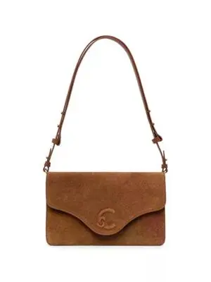 COCCINELLE Logo-embossed Suede Shoulder Bag - Brown