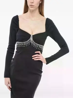 ANOUKI Rhinestone-embellished Long-sleeve Midi Dress
