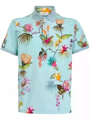 Etro Floral-print Cotton Polo Shirt - Blue