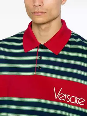 Versace Striped Logo-embroidered Polo Shirt