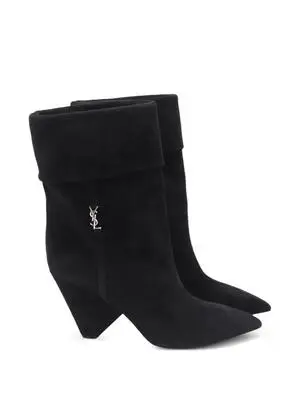 Saint Laurent Suede Niki Wedge Ankle Boots - Black